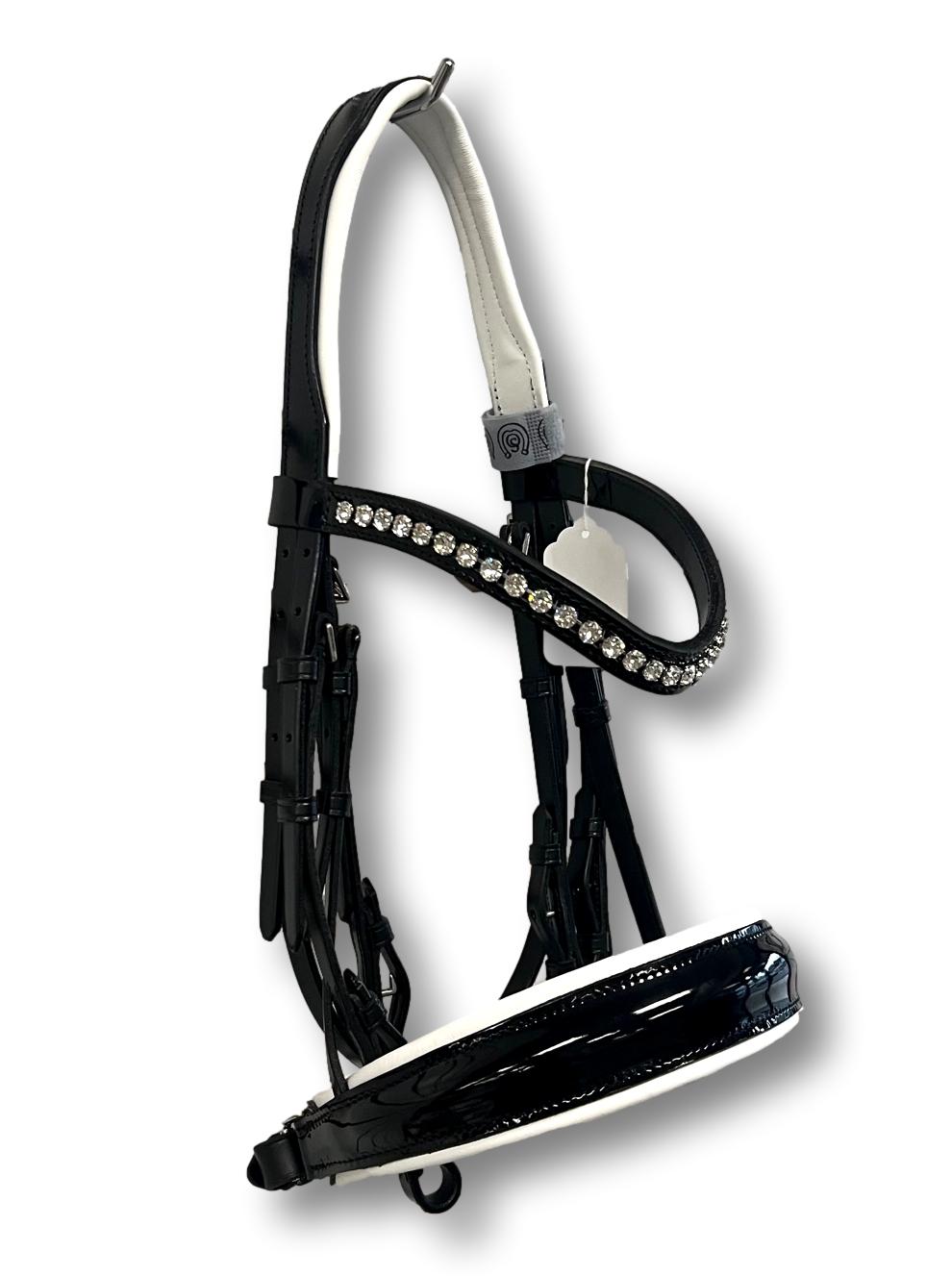 Comfort XS Patent Double Bridle, White Padding with Swarovski Crystals ...